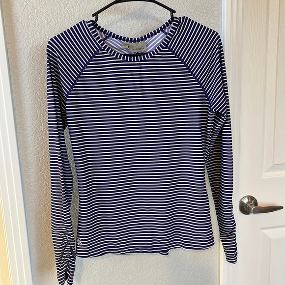 Athleta | Swim | Athleta Royal Blue Purple And White Striped Rash Guard ...